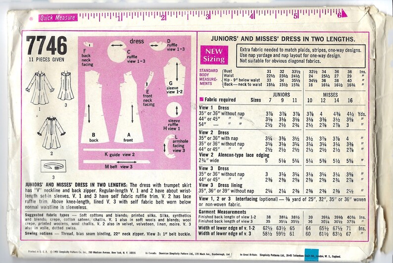 Simplicity 7746 60s Dress Sewing Pattern Junior Size 7 Bust - Etsy