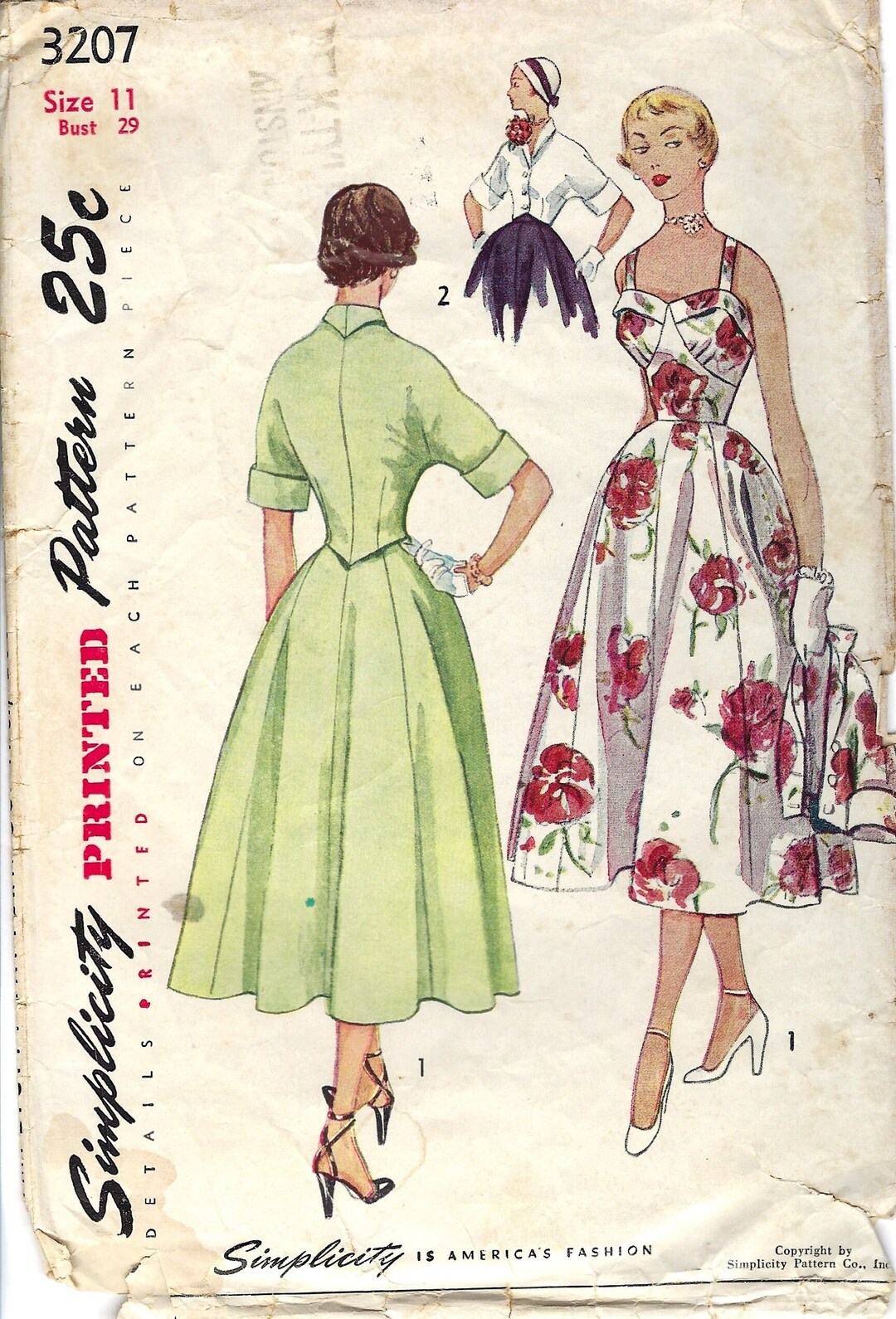 50s Dress Sewing Pattern, Simplicity 3207, Dress W Full Skirt, Size 11 ...