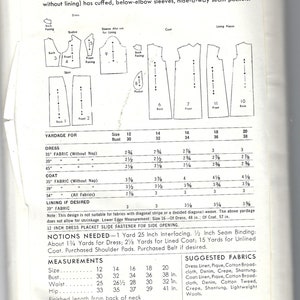Vintage 50’s Butterick 6529 Slim Dress and Coat Pattern Size 14 Bust 32 ...