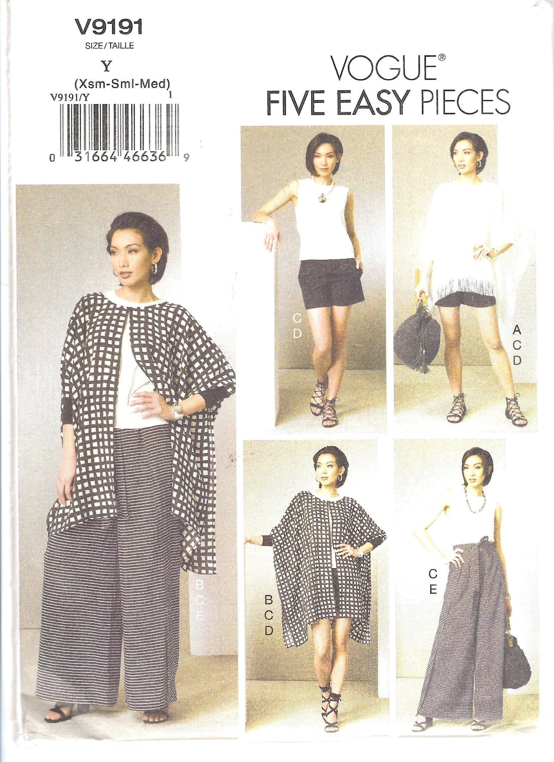 VOGUE V9191, Five Easy Pieces Sewing Pattern, Poncho, Top, Shorts ...