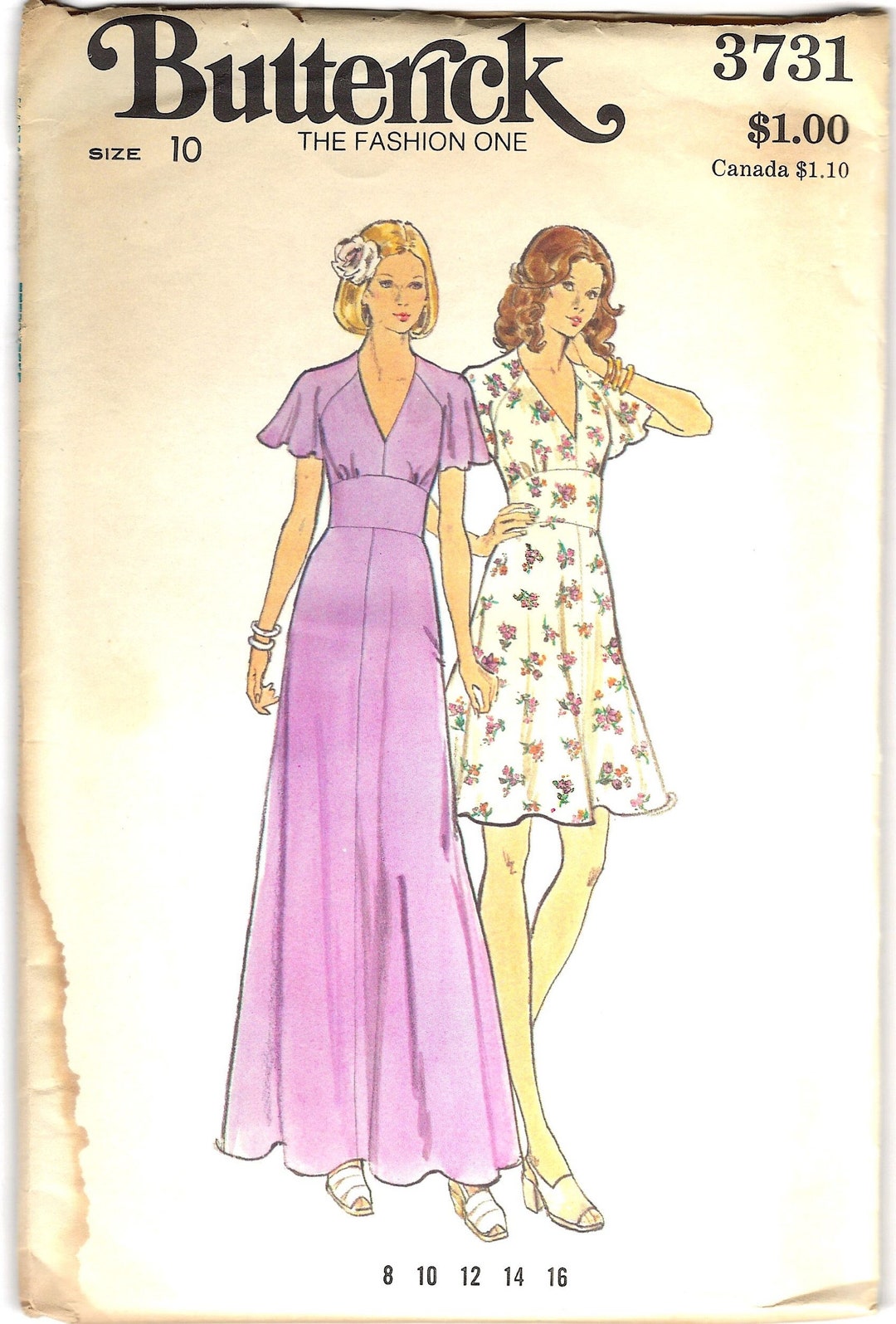 Vintage 70's Butterick 3751, Misses' Boho Long Dress, or Mini Dress ...