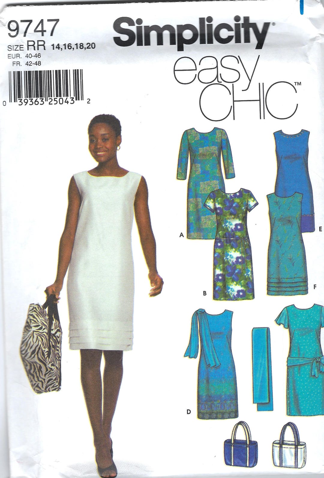 Simplicity 9747 Sewing Pattern, Dress, Bag, Scarf, Size 14-16-18-20 ...