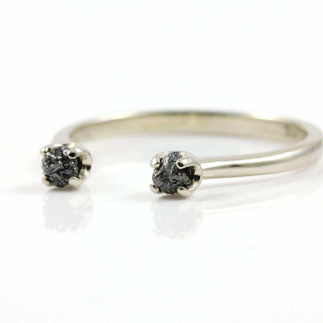 Open Design Ring With Rough Diamonds - 14K Gold Two Stone Ring - Dual ...