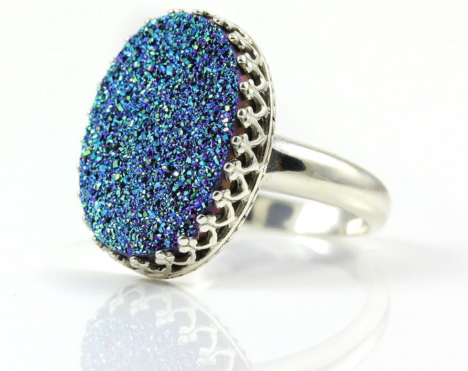 Druzy Ring Oval Bezel Set Silver Blue Drusy Cassiopeia Seas Druzzy ...