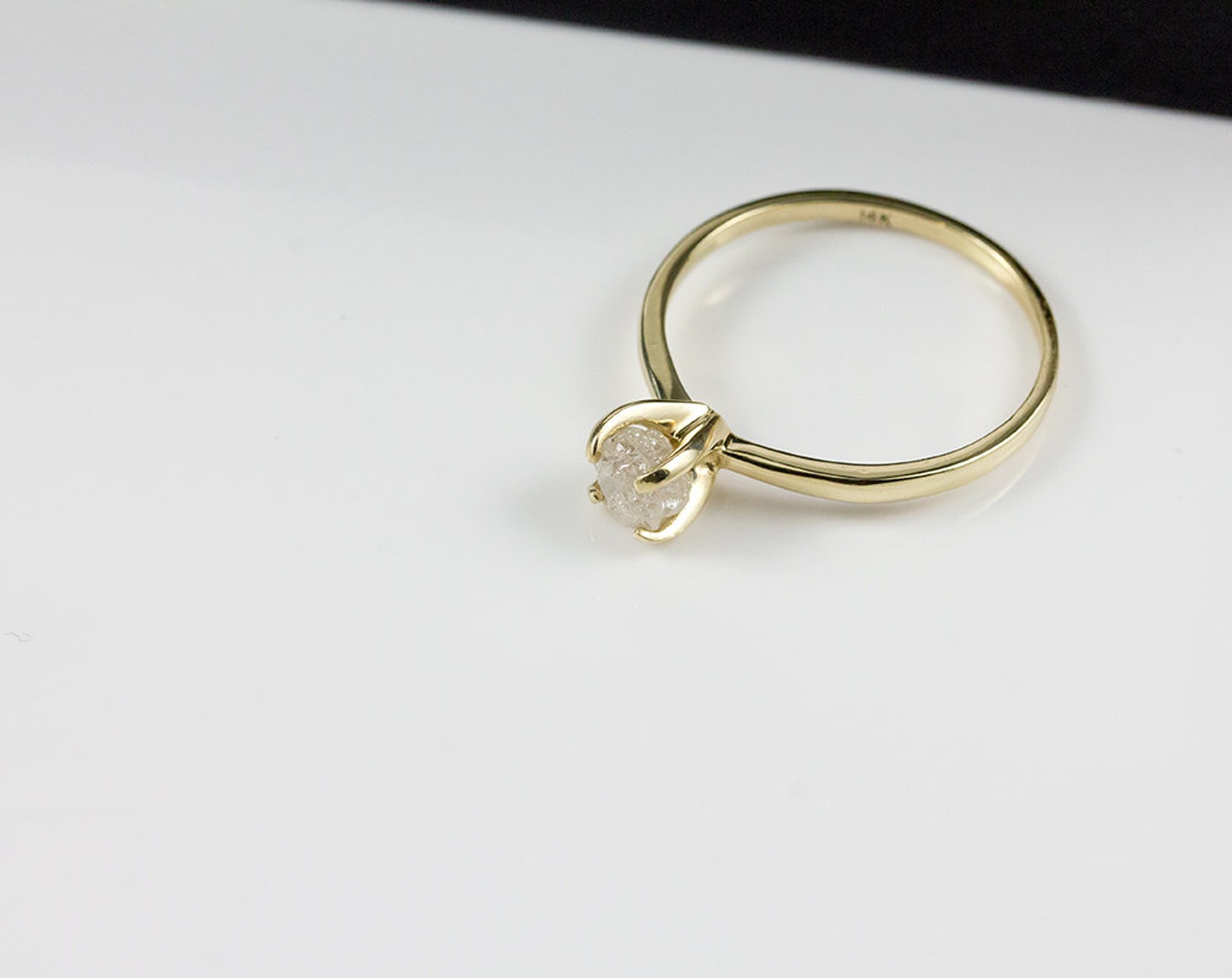 14K Yellow Gold Rough Diamond Ring Raw Unfinished Diamond - Etsy