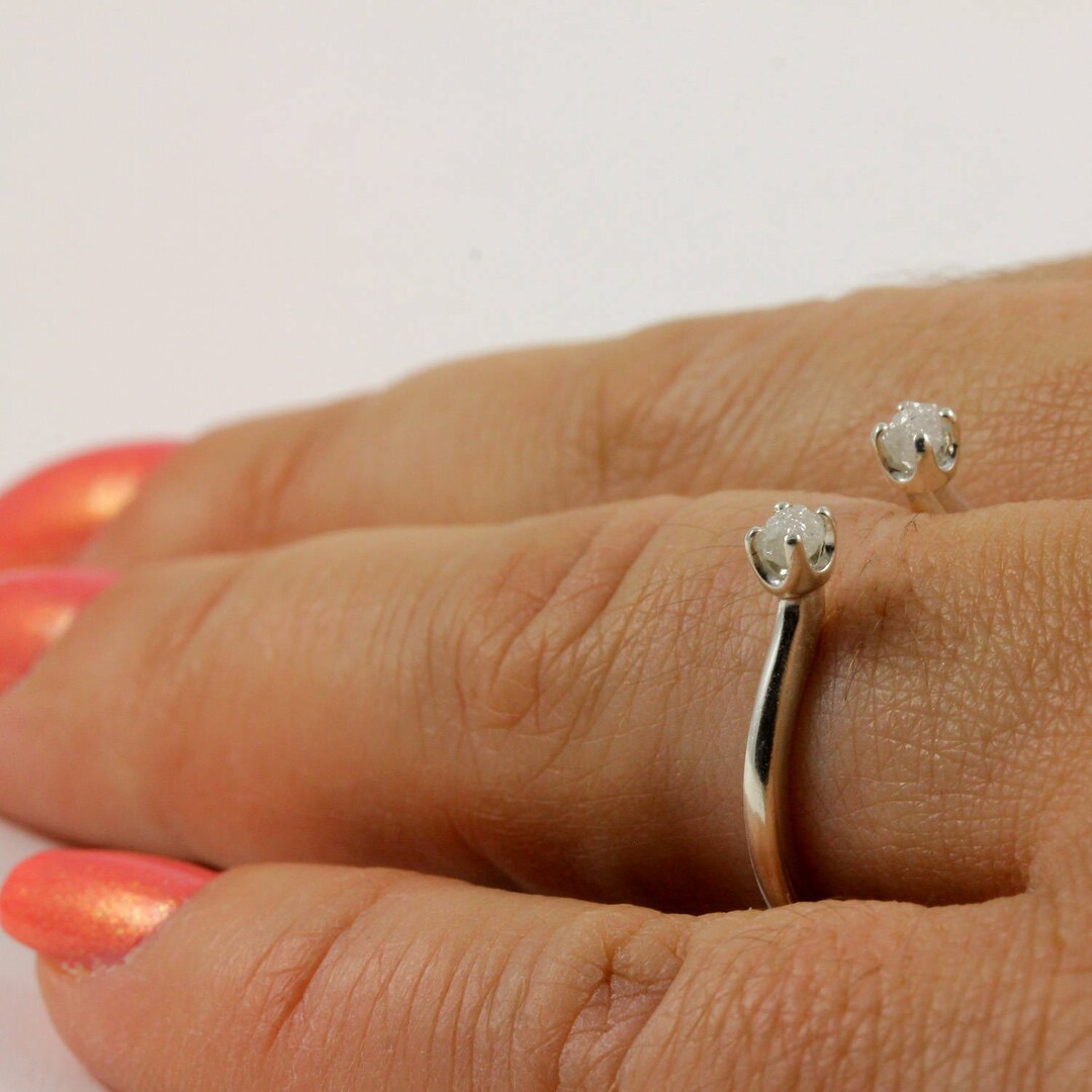 Rough Diamond Open Design Ring - Sterling Silver or 14K Gold - Two ...