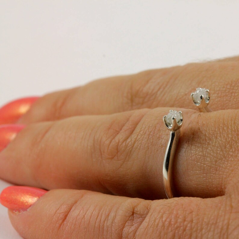 Open Design Ring Set With Rough Diamonds 14K Gold Engagement - Etsy