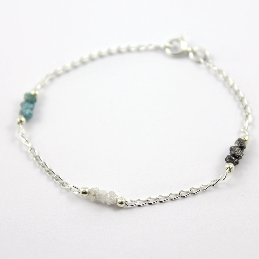 Tri-color Rough Diamond Bracelet Sterling Silver Bracelet With Raw ...