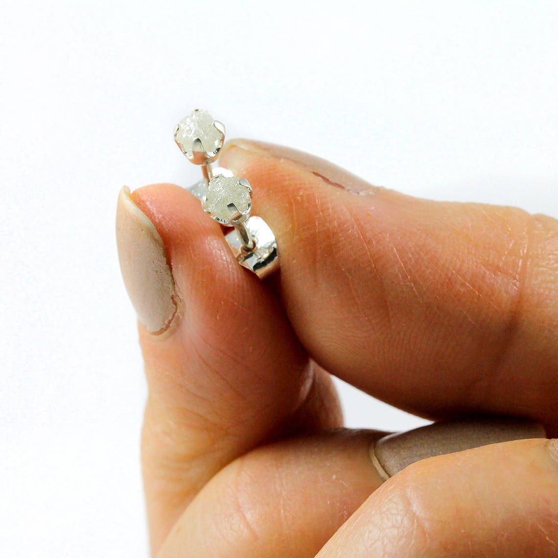 White Rough Diamond Studs 4mm Post Earrings Four Prongs - Etsy Canada