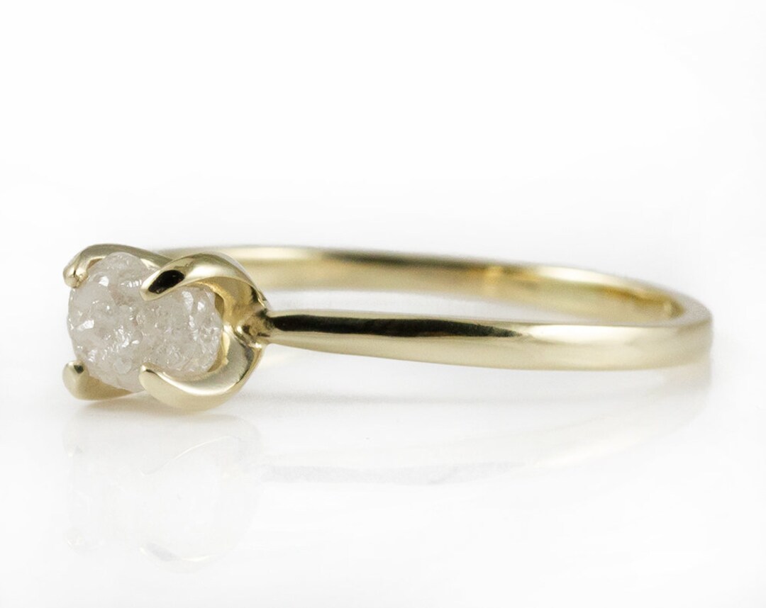 14K Yellow Gold Rough Diamond Ring - Raw Unfinished Diamond Conflict ...