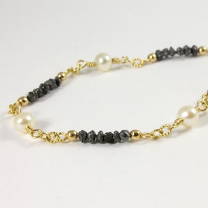 Multi-row Rough Diamond Bracelet With Pearls 14K Gold Filled Ribbed ...