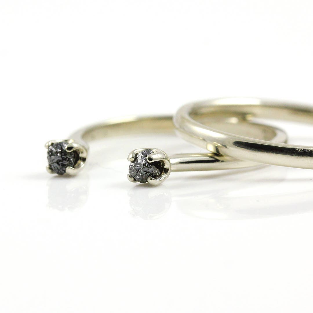 Open Design Ring Set With Rough Diamonds 14K Gold Engagement Ring ...