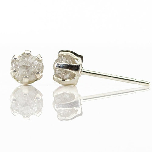 White Rough Diamond Studs 4mm Post Earrings Four Prongs - Etsy Canada