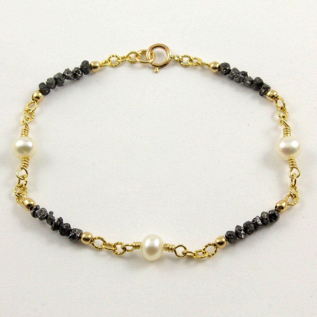 Multi-row Rough Diamond Bracelet With Pearls 14K Gold Filled Ribbed ...