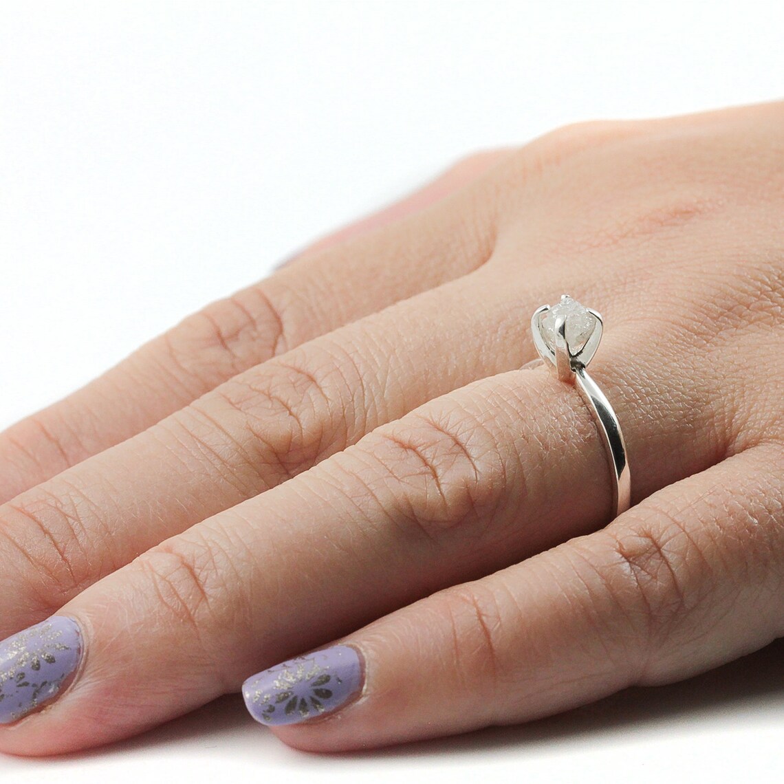 Promise Ring - White Rough Diamond - Sterling Silver Engagement Ring ...