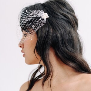 NEVE | Pearl Birdcage Visor Veil, Wedding Veil, Bridal Birdcage Veil ...
