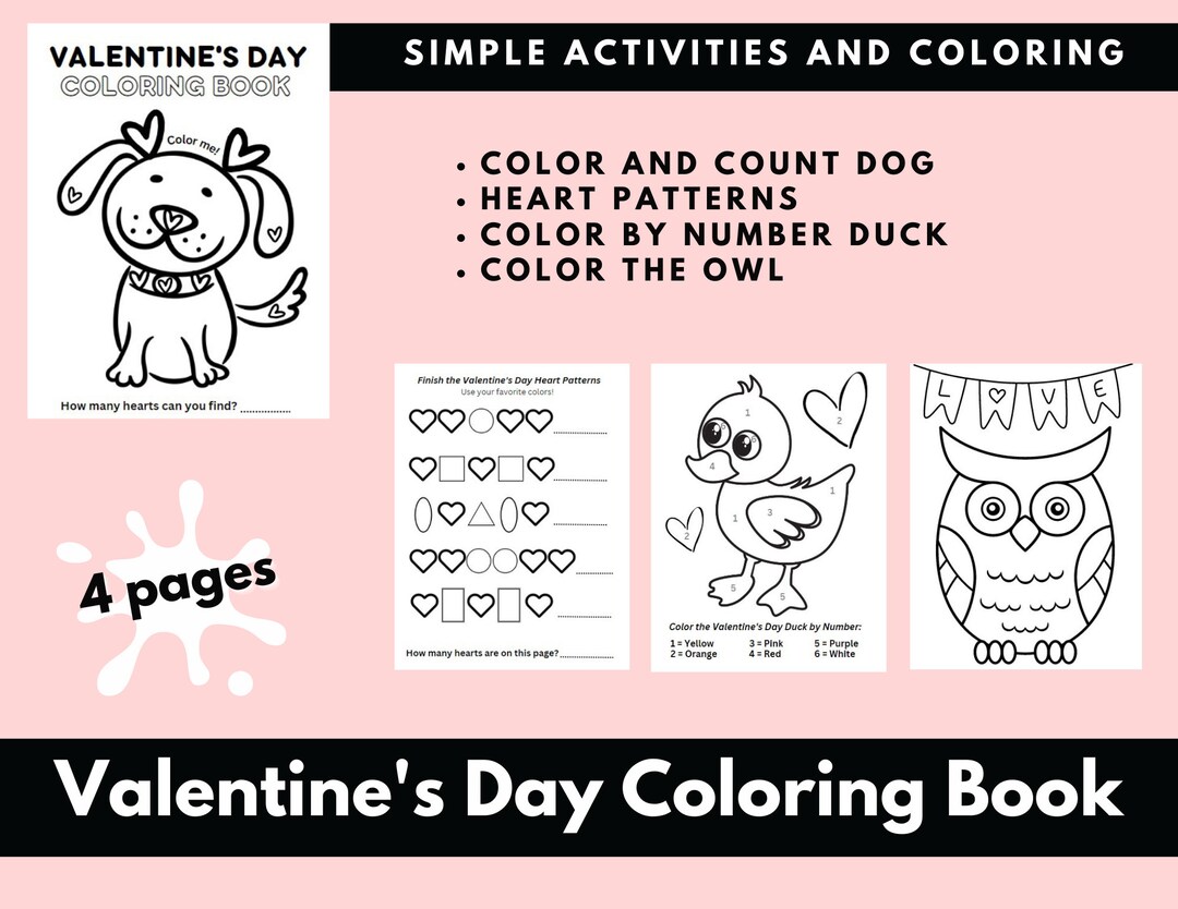 Instant Download: Valentine's Day Themed Coloring Book for Young ...