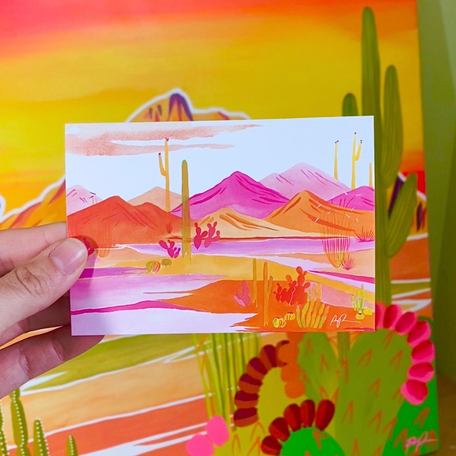 Desert Postcard.sunset Postcard.desert Landscape Postcard.cactus ...
