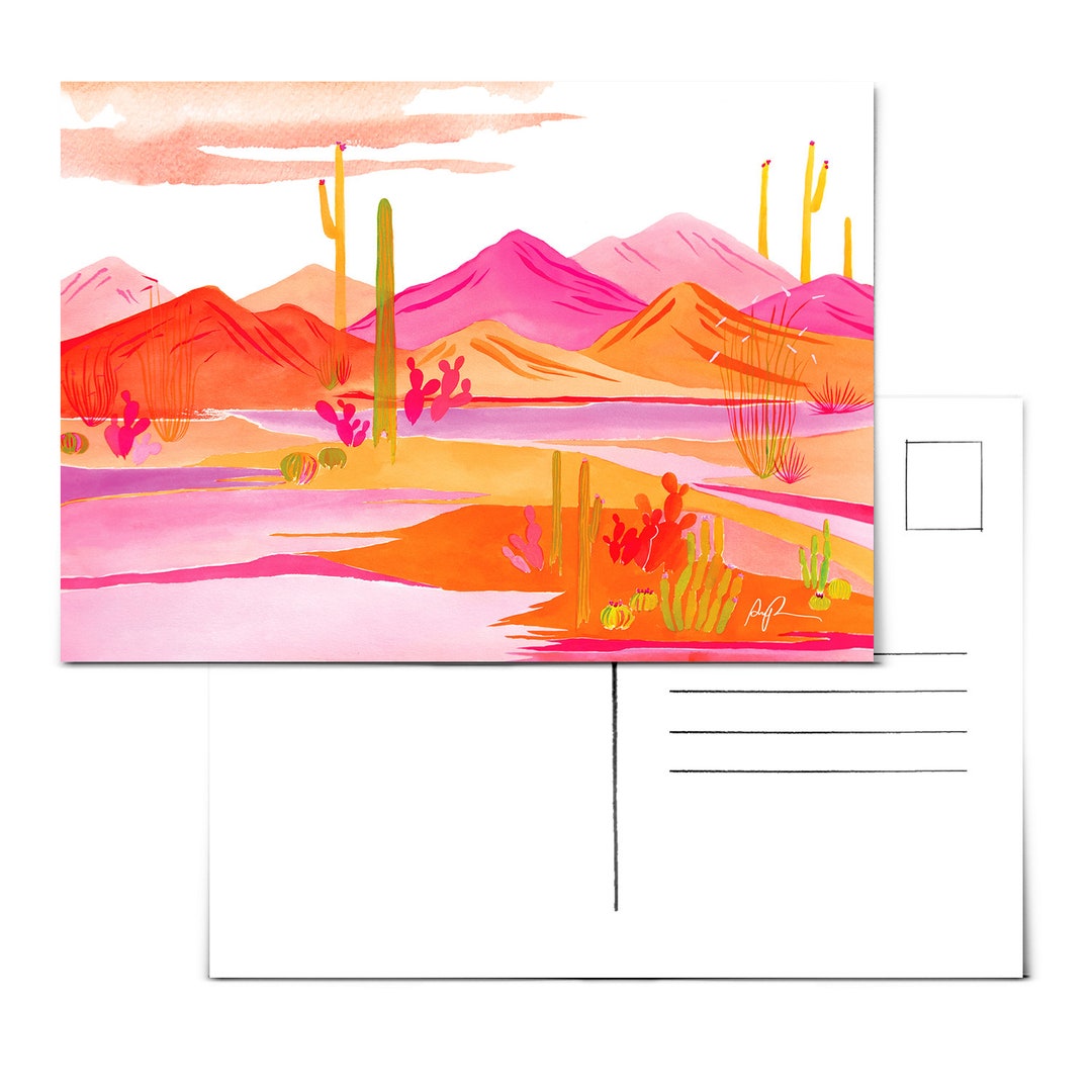 Desert Postcard.sunset Postcard.desert Landscape Postcard.cactus ...