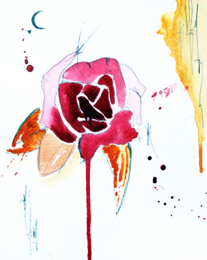 Rose Watercolor.floral Watercolor.edgy Rose Art.bohemian Art.boho Art ...