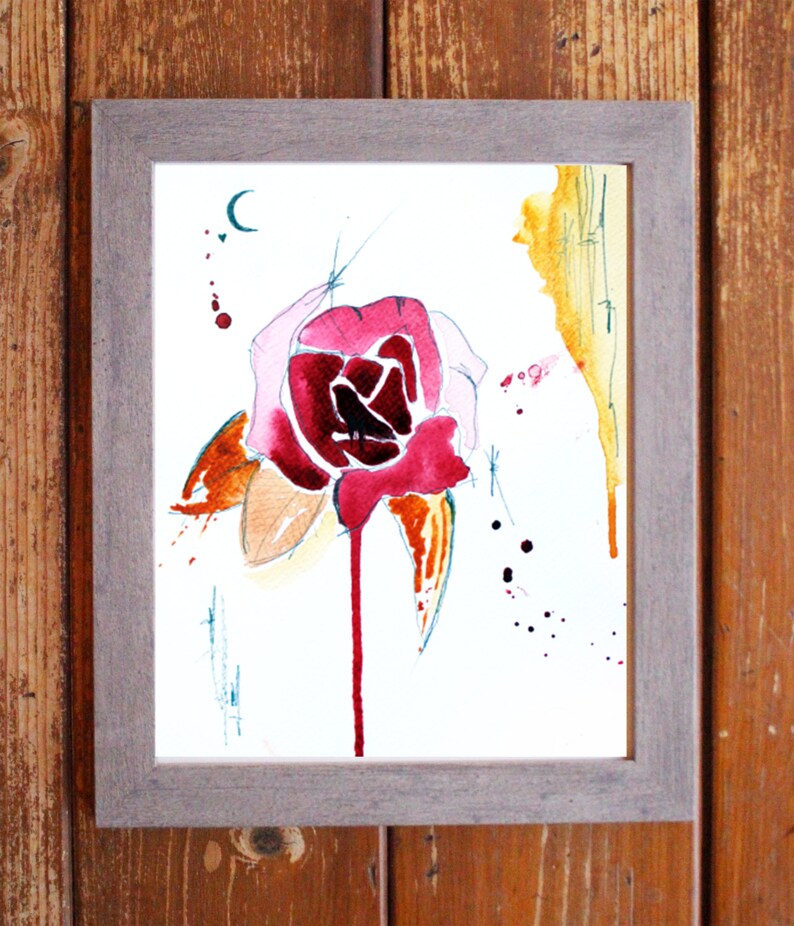 Rose Watercolor.floral Watercolor.edgy Rose Art.bohemian Art.boho Art ...