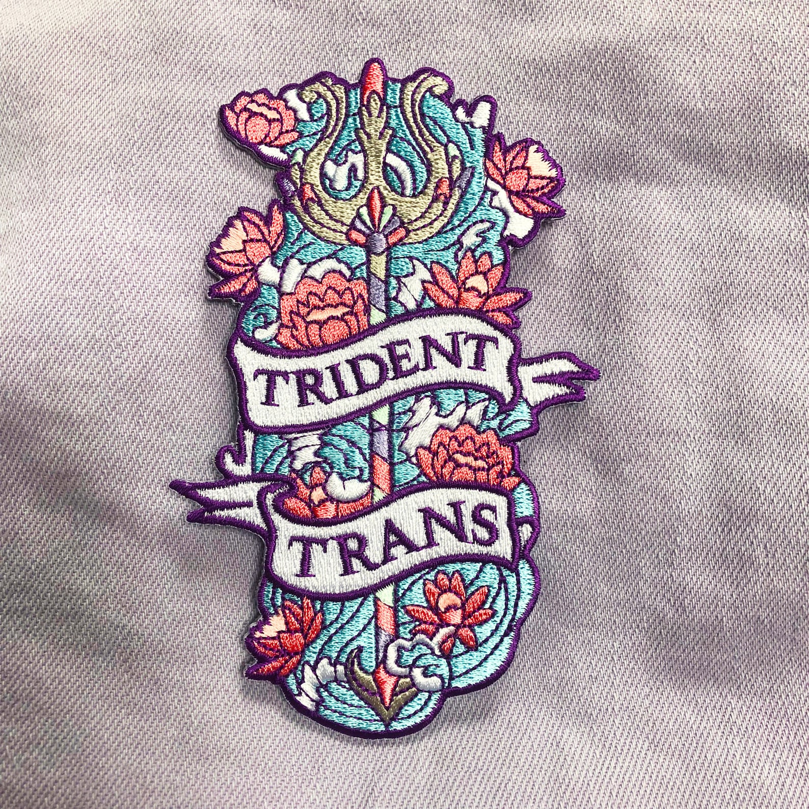 Trident Trans Embroidered Patch - Etsy