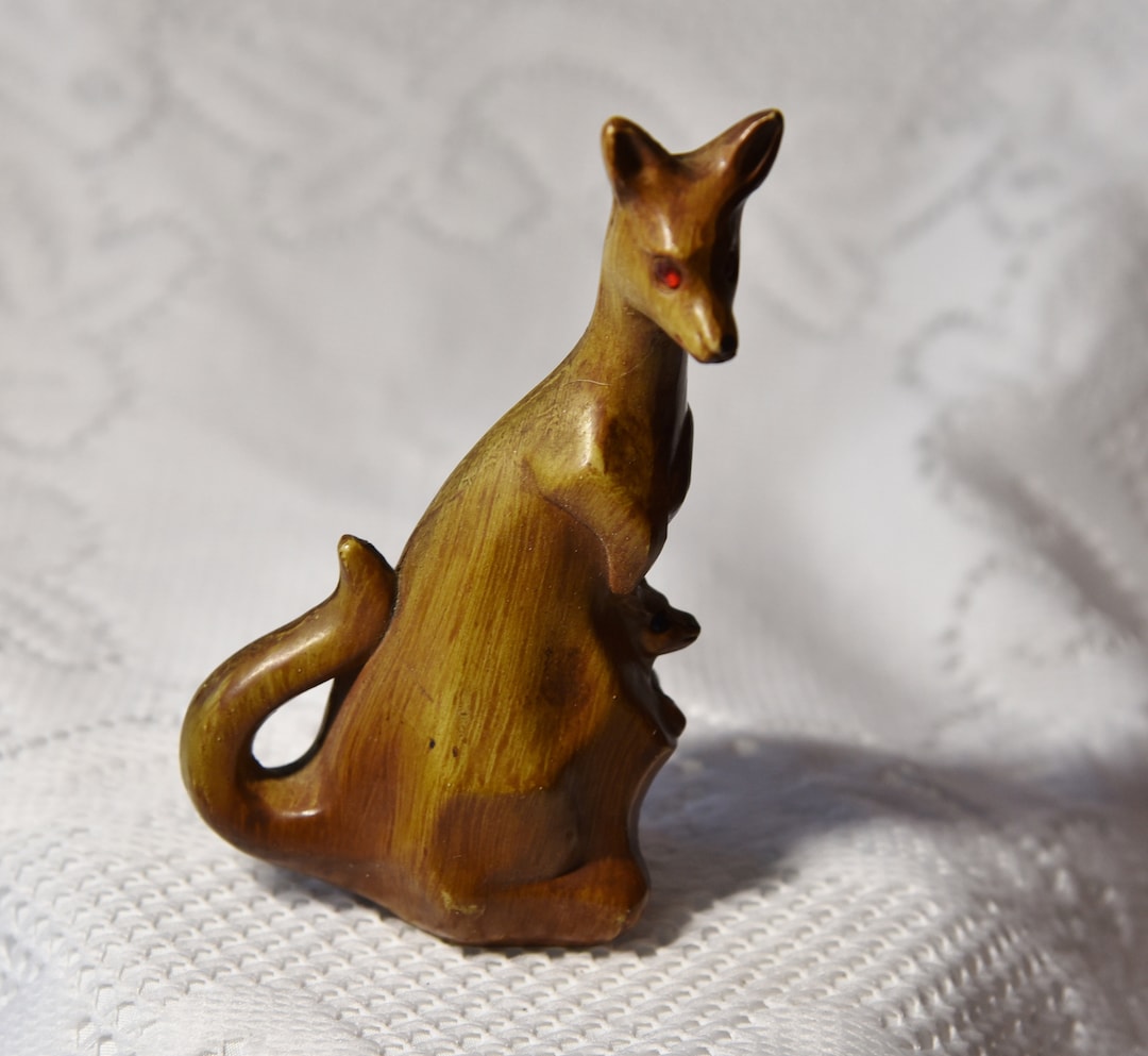 Kangaroo Mom With Joey Figurine Faux Rhinestone Eyes Miniature 5-1/4 ...