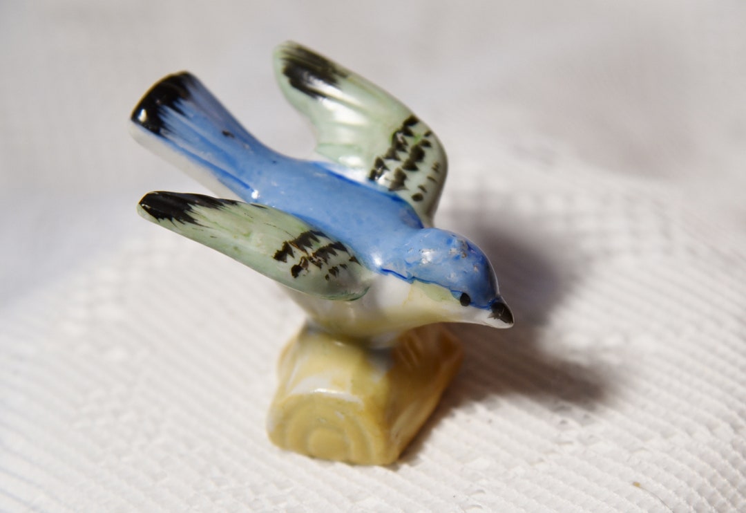 Miniature Porcelain Blue Bird Bluebird JAPAN 2" Tall 3" Across Mid ...
