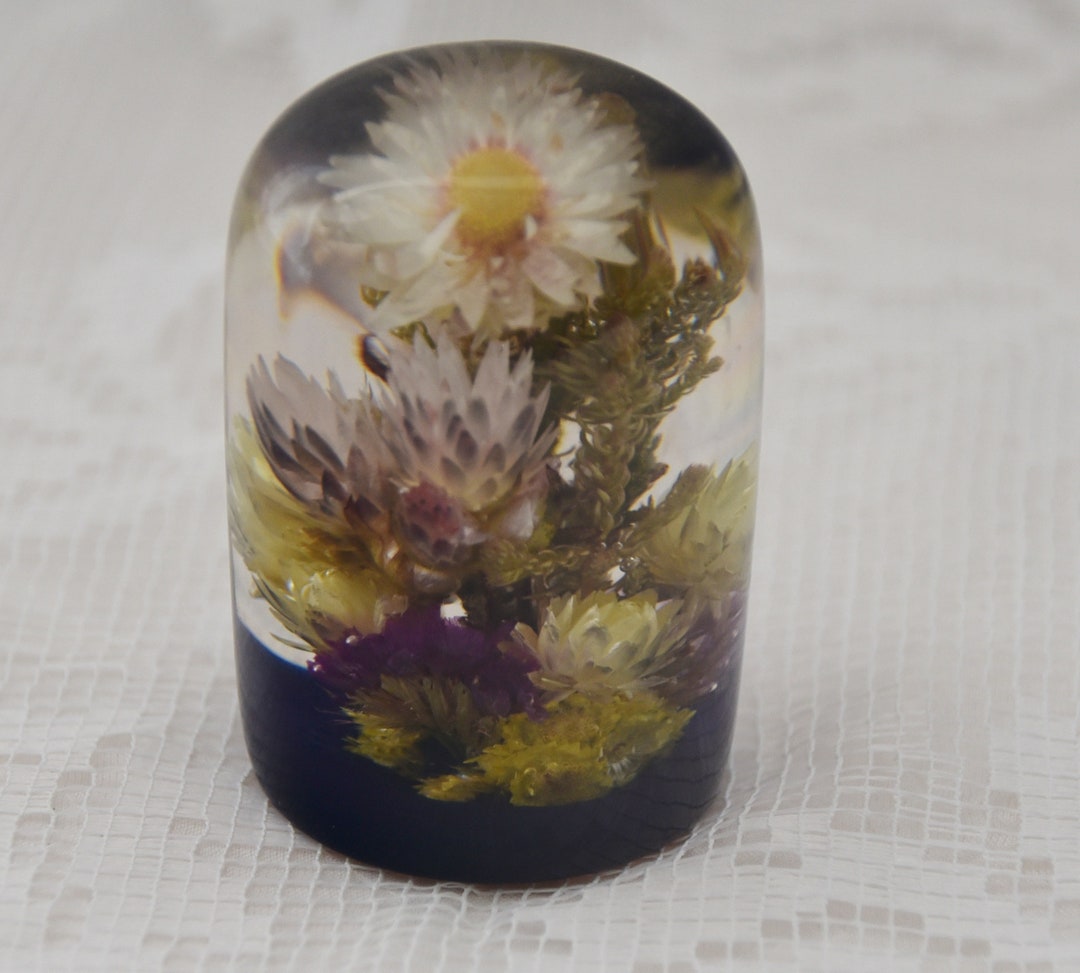 Acrylic Paperweight Vintage With Dried Flowers Encased Handmade in ...