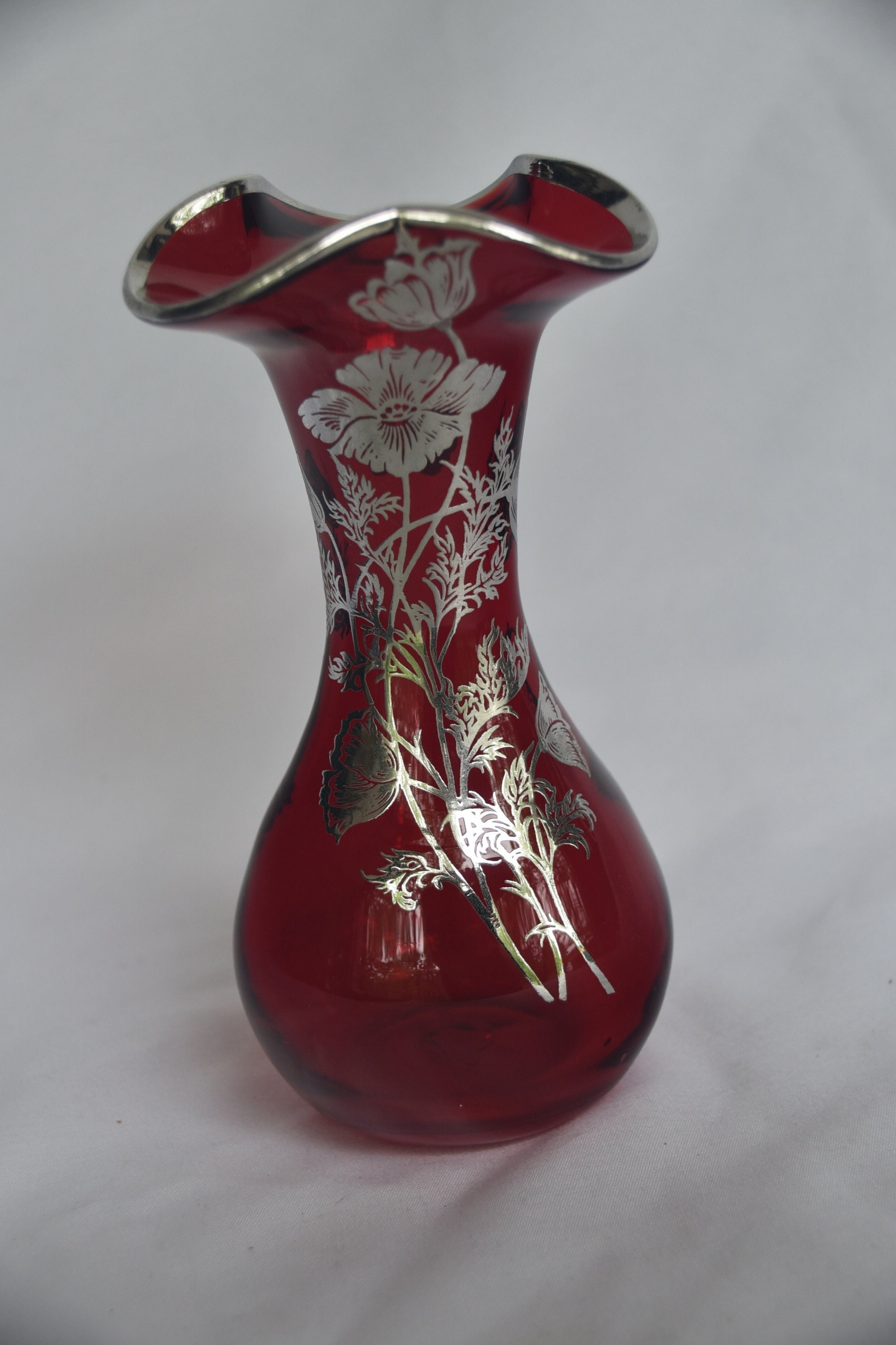 Vase Ruby Red Glass Vase Sterling on Crystal Silver Overlay - Etsy