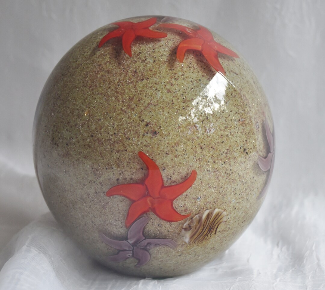 Glass Orb Paperweight Huge 5" Tall Decorative Sand Starfish Dynasty ...