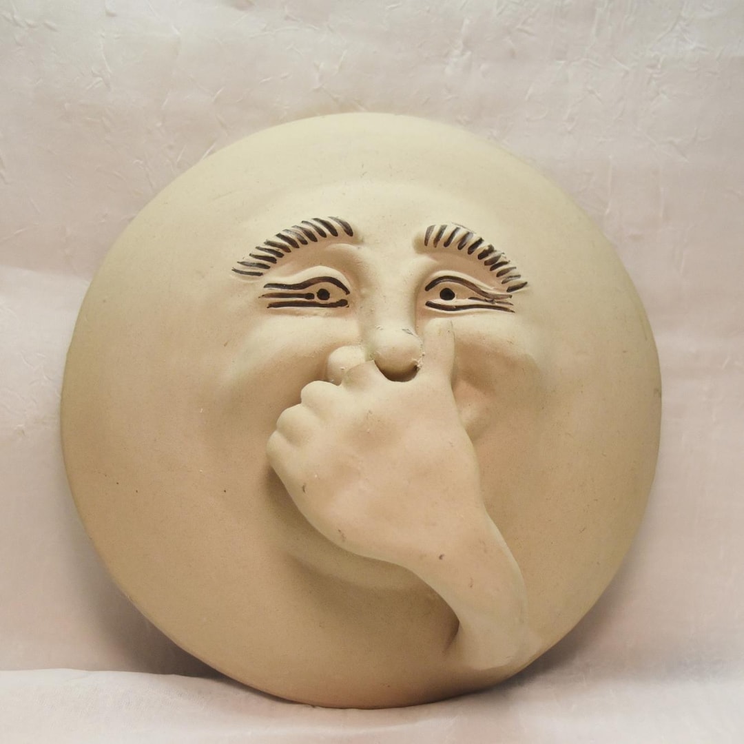 Stinky Face Clay Molded Sculpture Bathroom Outhouse Humor Unglazed Face ...