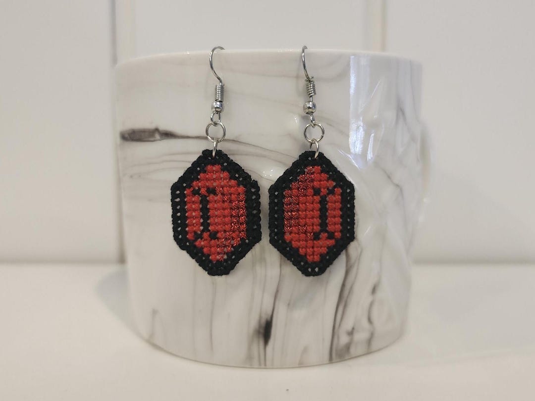 Legend of Zelda Red and Green Rupee Cross Stitched Earrings - Etsy