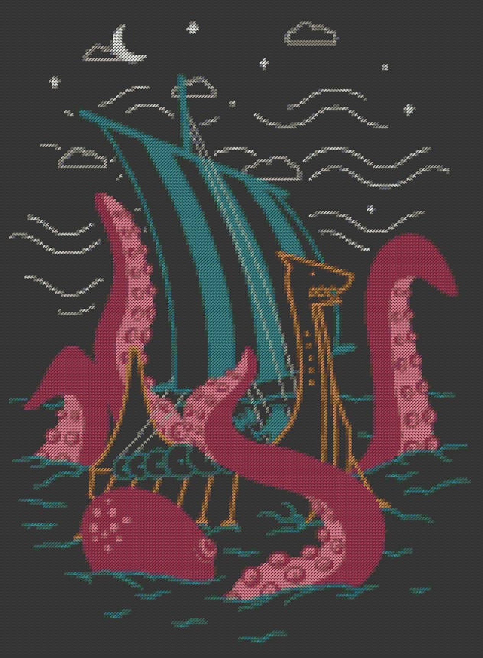 The Kraken's Destruction Cross Stitch Pattern | Etsy