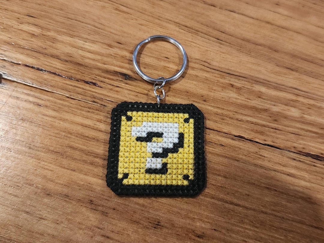 Mario Question Block Cross Stitched Keychain - Etsy