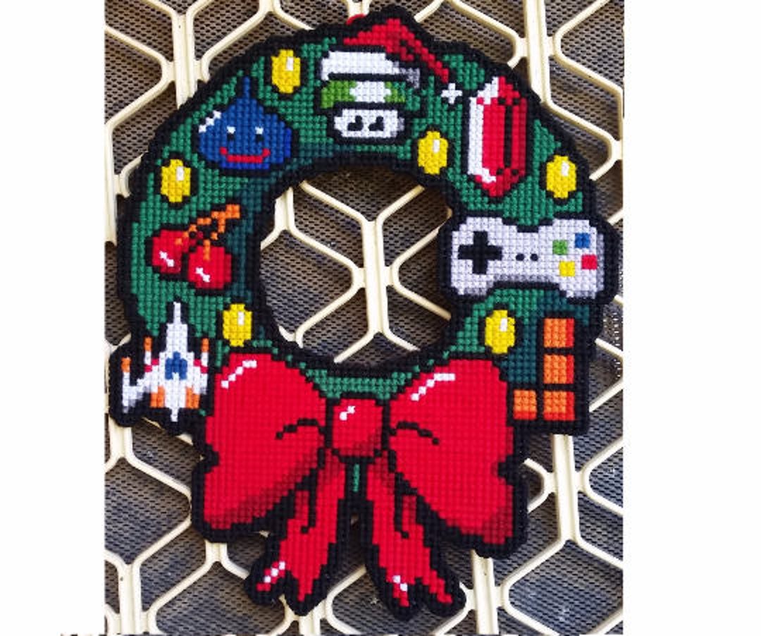 8 Bit Wreath Cross Stitch Pattern - Etsy