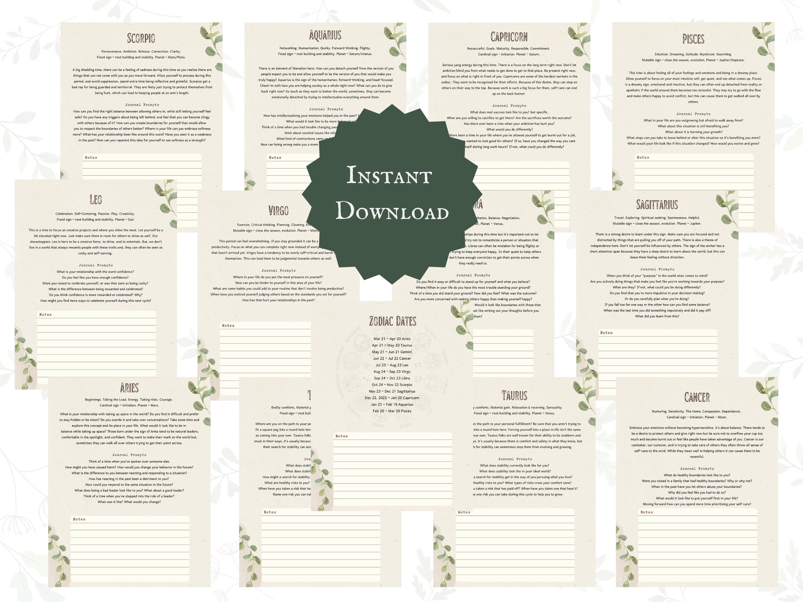 Zodiac Journal Pages, Digital Download - Etsy