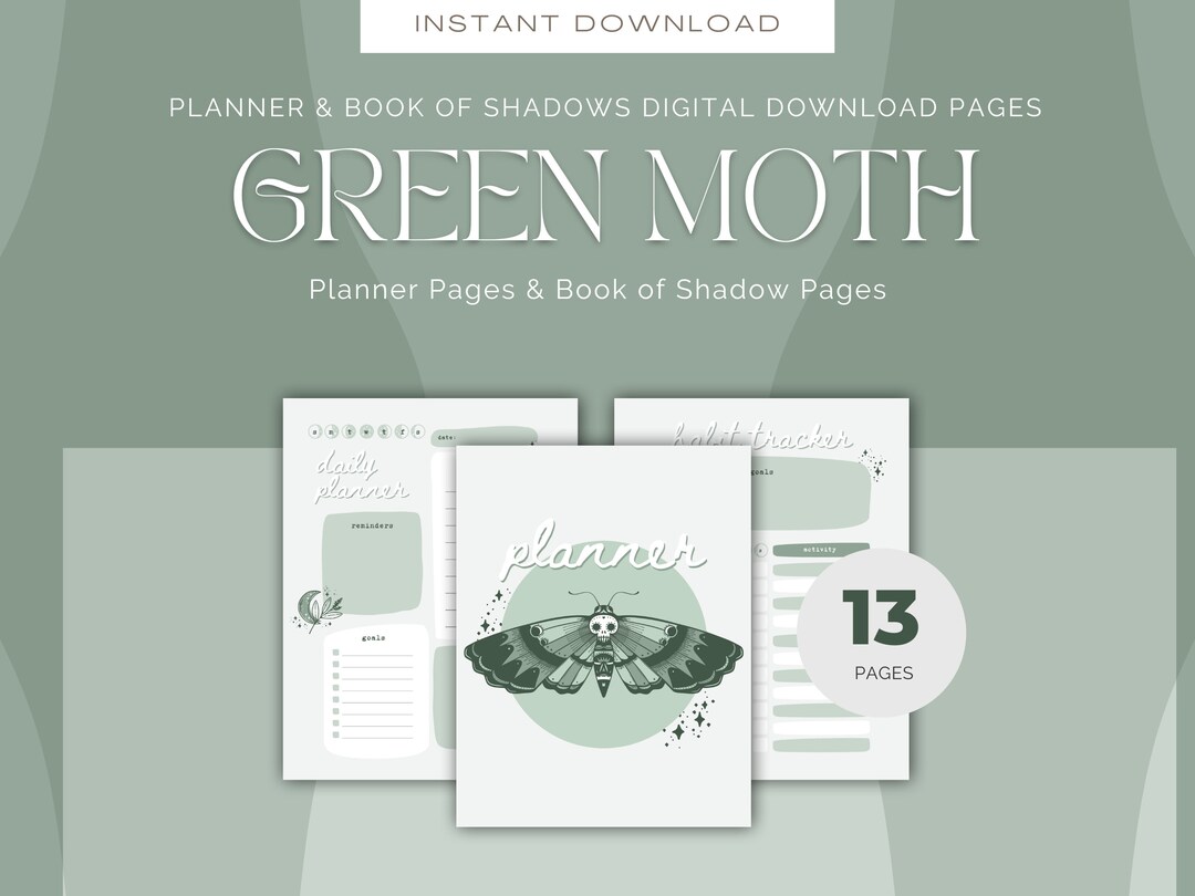 Green Moth Planner, Witchy Book of Shadow Pages, Digital Download - Etsy
