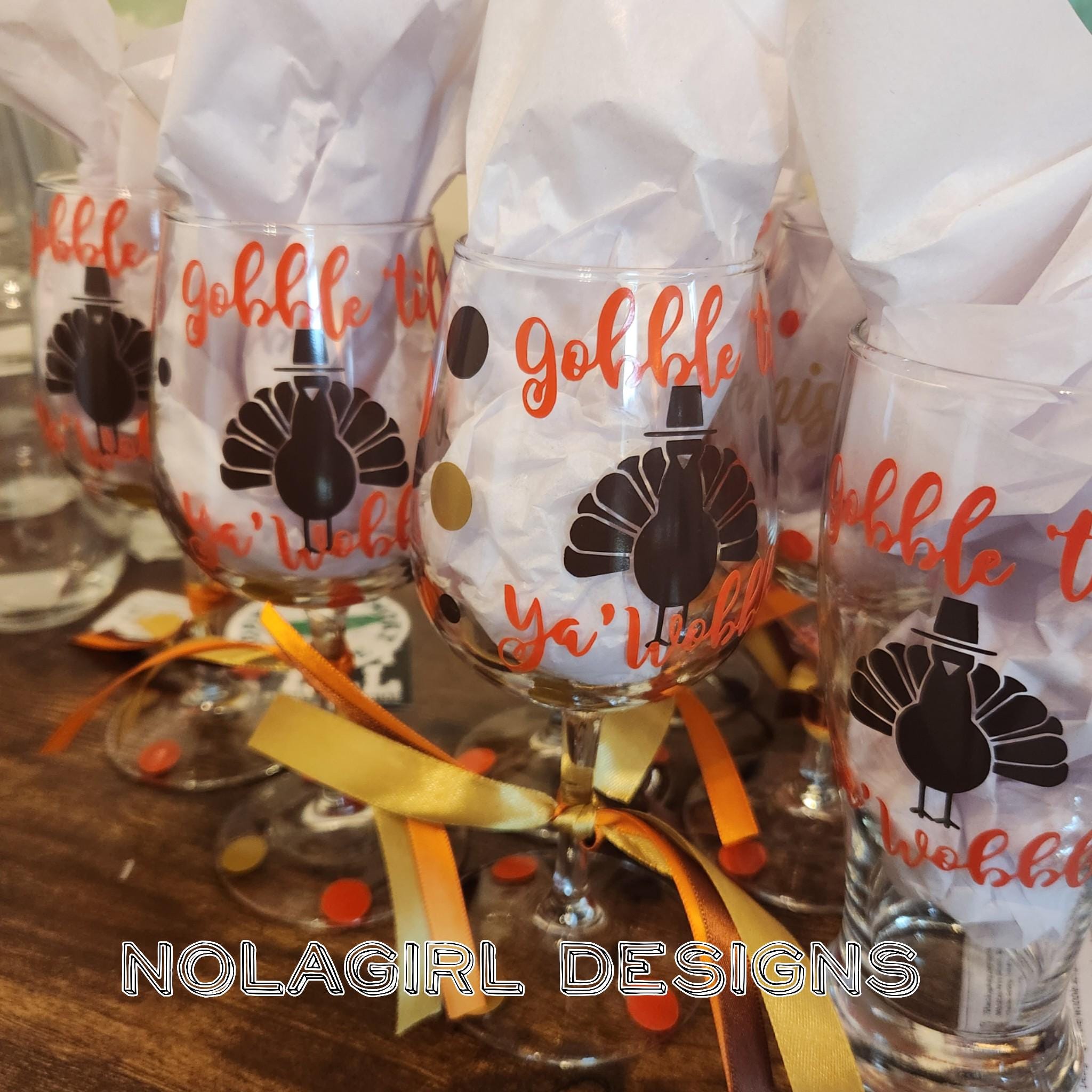 Thanksgiving Personalized Wine Glasses, Gobble Till You Wobble Wine ...