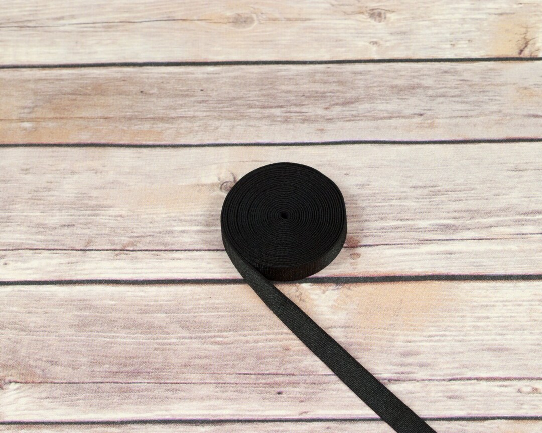 Black 1/2" (12mm) Satin Faced Plush Back Strap Elastic Latex Free ...