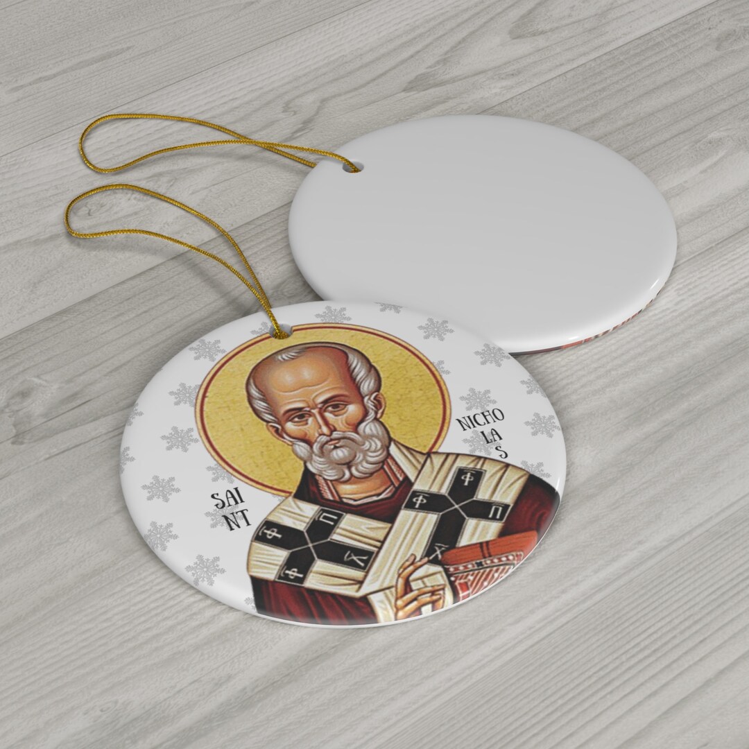 White Saint Nicholas Snowflakes Ceramic Ornament, 3 Shapes, Orthodox ...