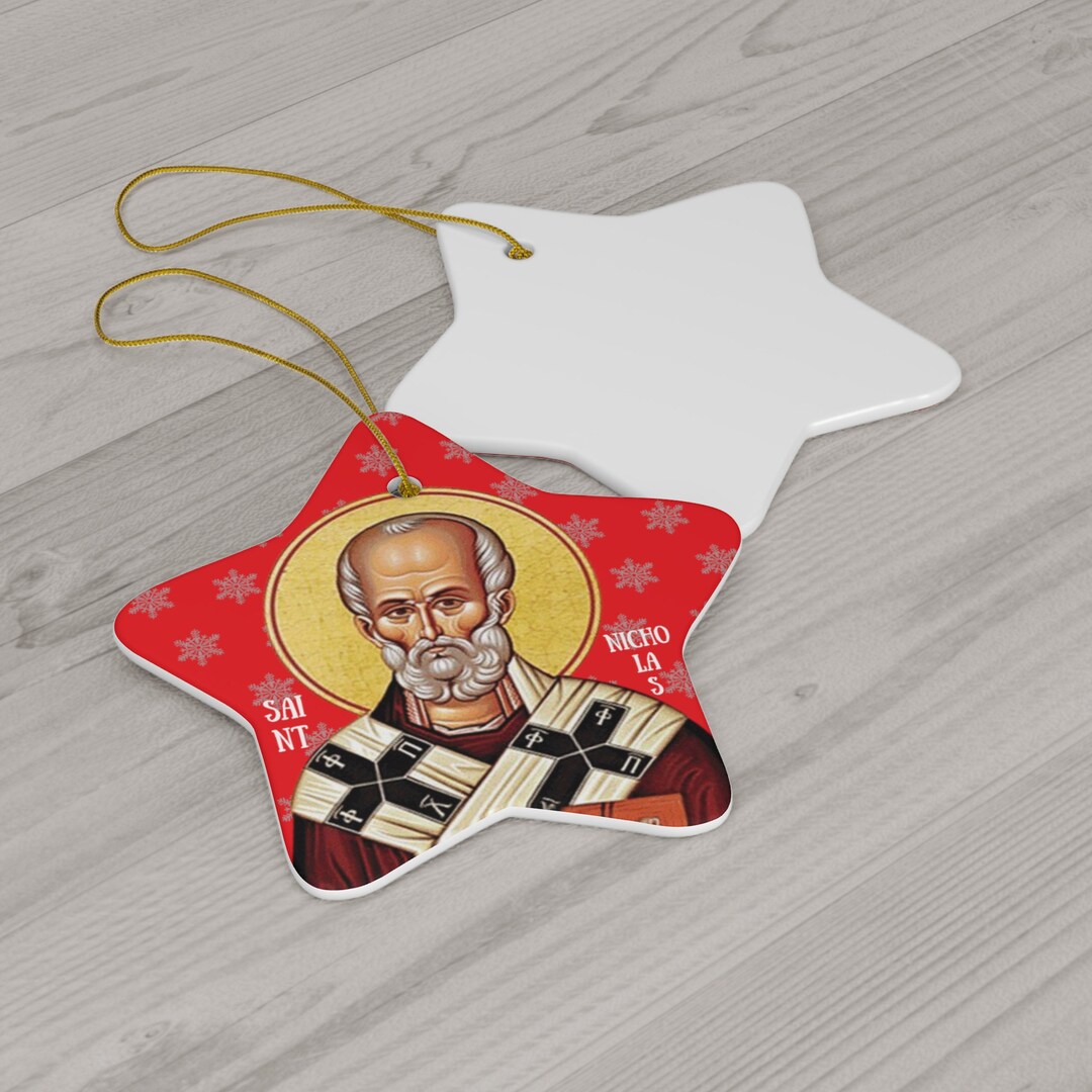 Red Saint Nicholas Snowflakes Ceramic Ornament, 3 Shapes, Orthodox ...