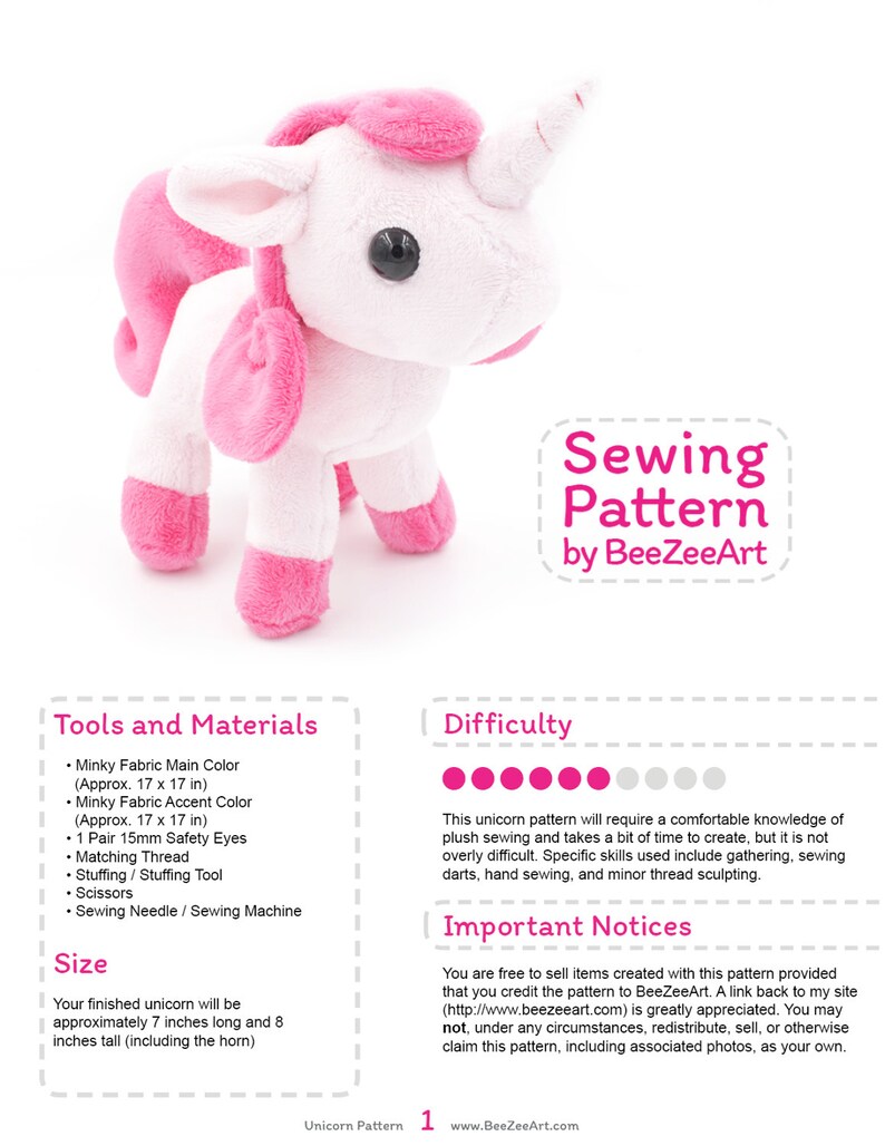 Unicorn Plush Sewing Pattern PDF Digital Download Plush | Etsy
