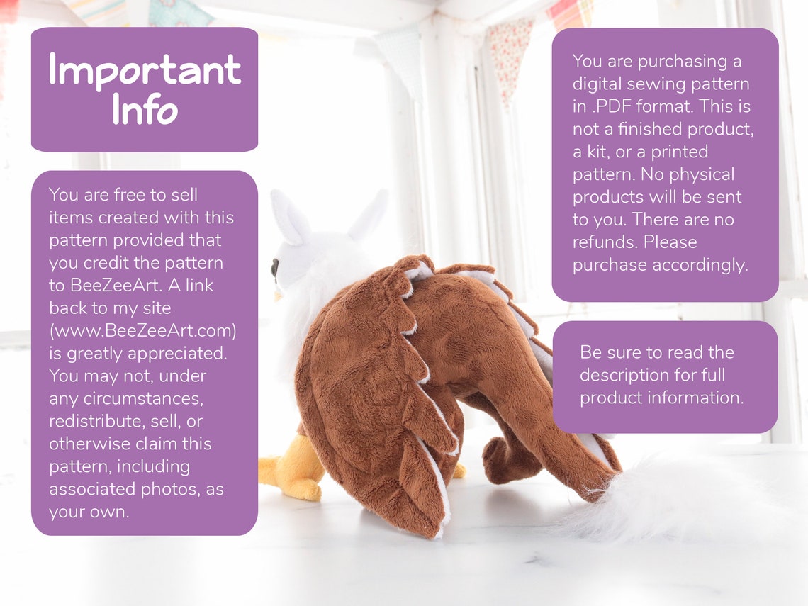 Griffin Stuffed Animal Sewing Pattern PDF Digital Download - Etsy