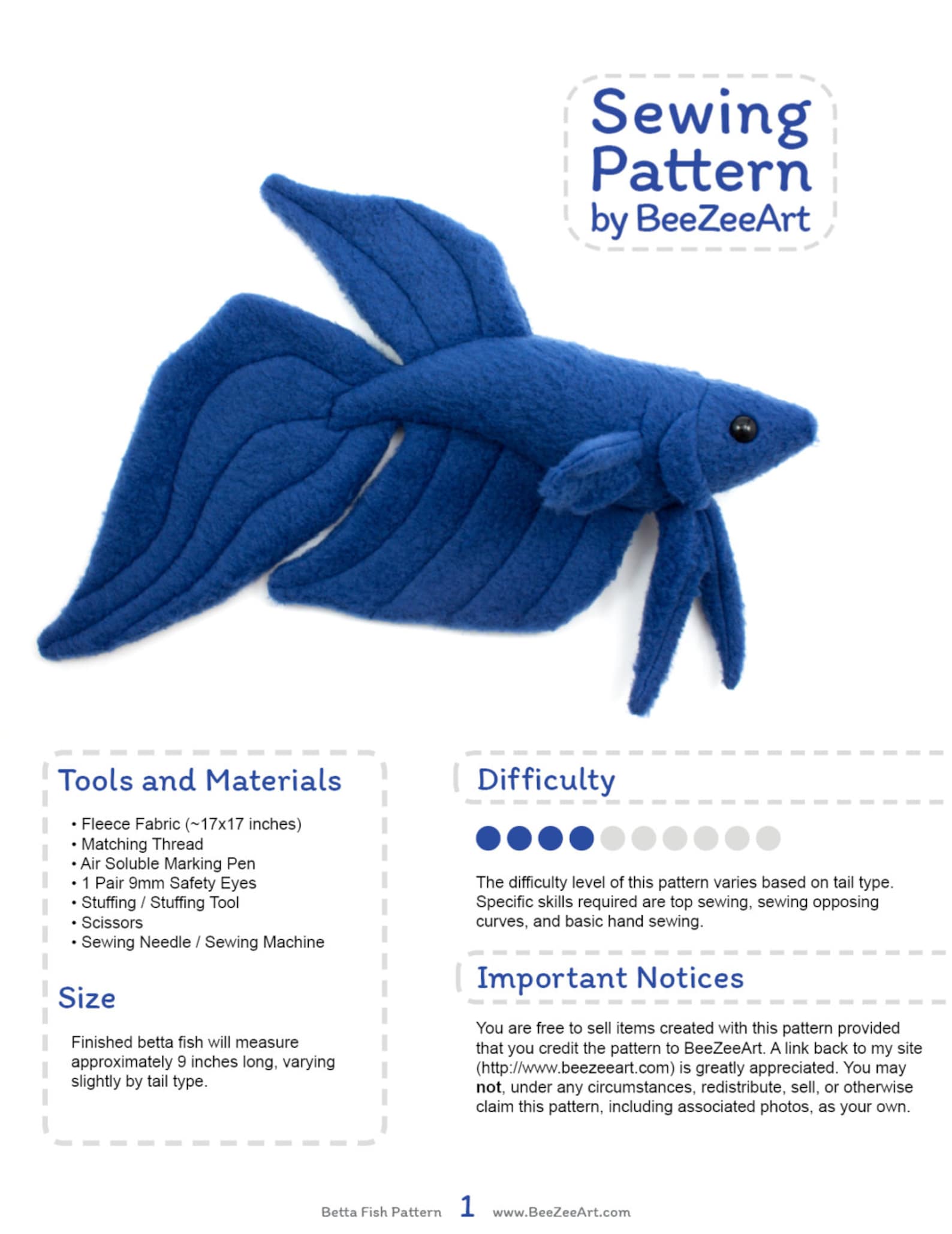 Betta Fish Stuffed Animal Sewing Pattern PDF Digital | Etsy