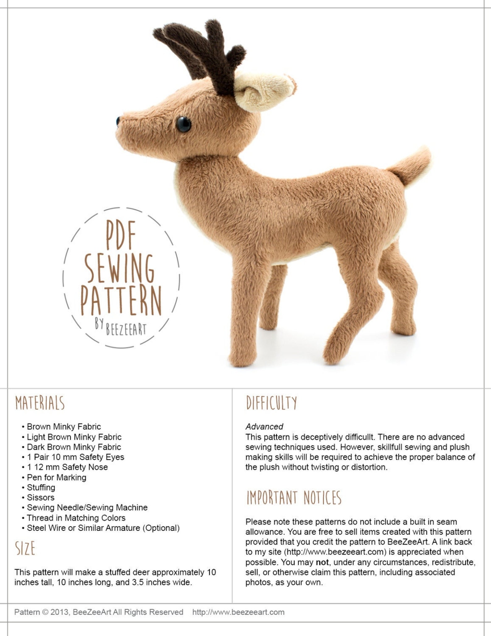 Deer Stuffed Animal Sewing Pattern - PDF Digital Download - No Physical ...