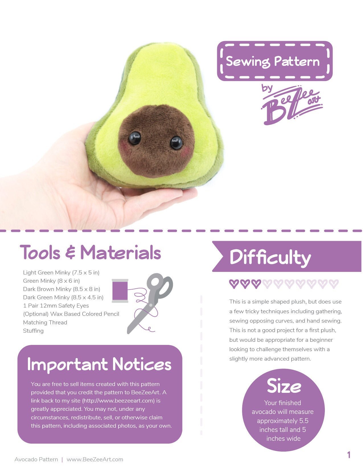 Avocado Plush Sewing Pattern PDF Digital Download | Etsy