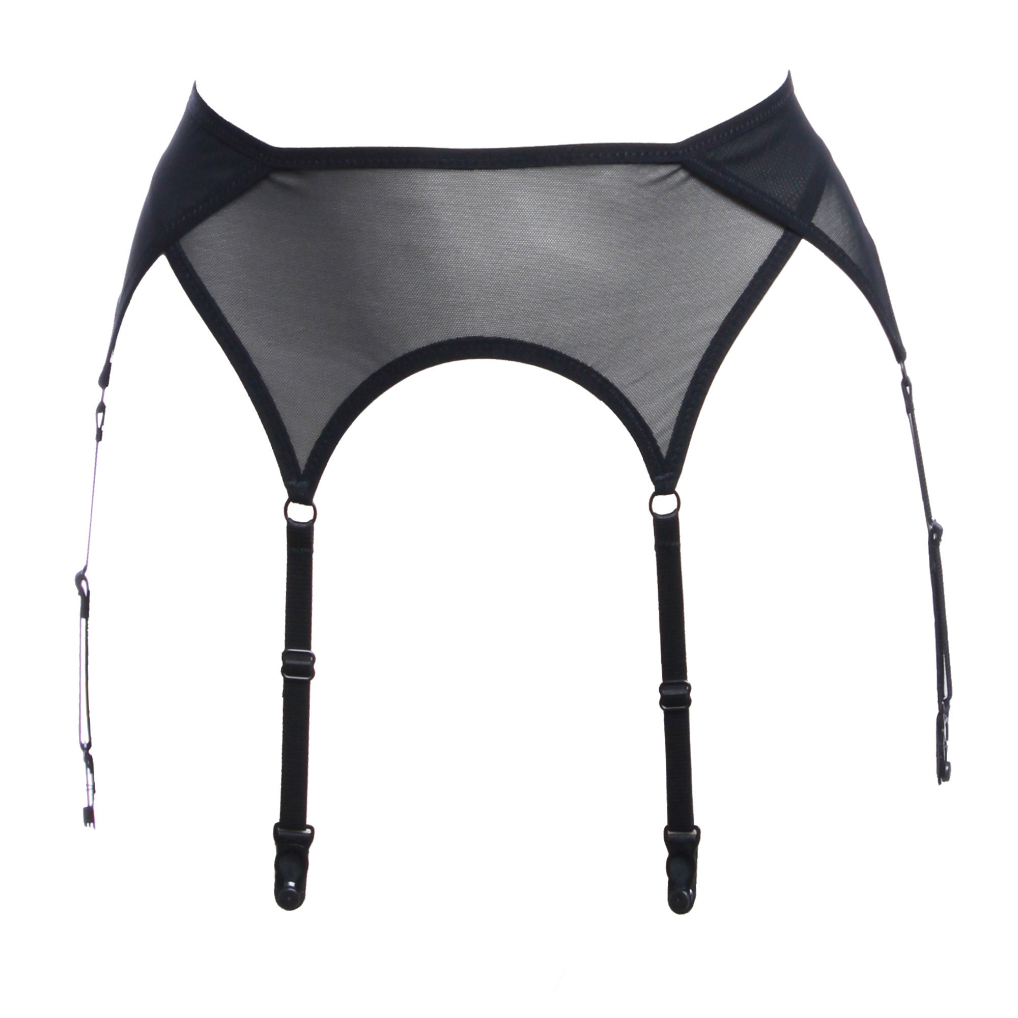 Black Mesh Six Strap Garter Belt With Layering on the Sides - Sheer See ...