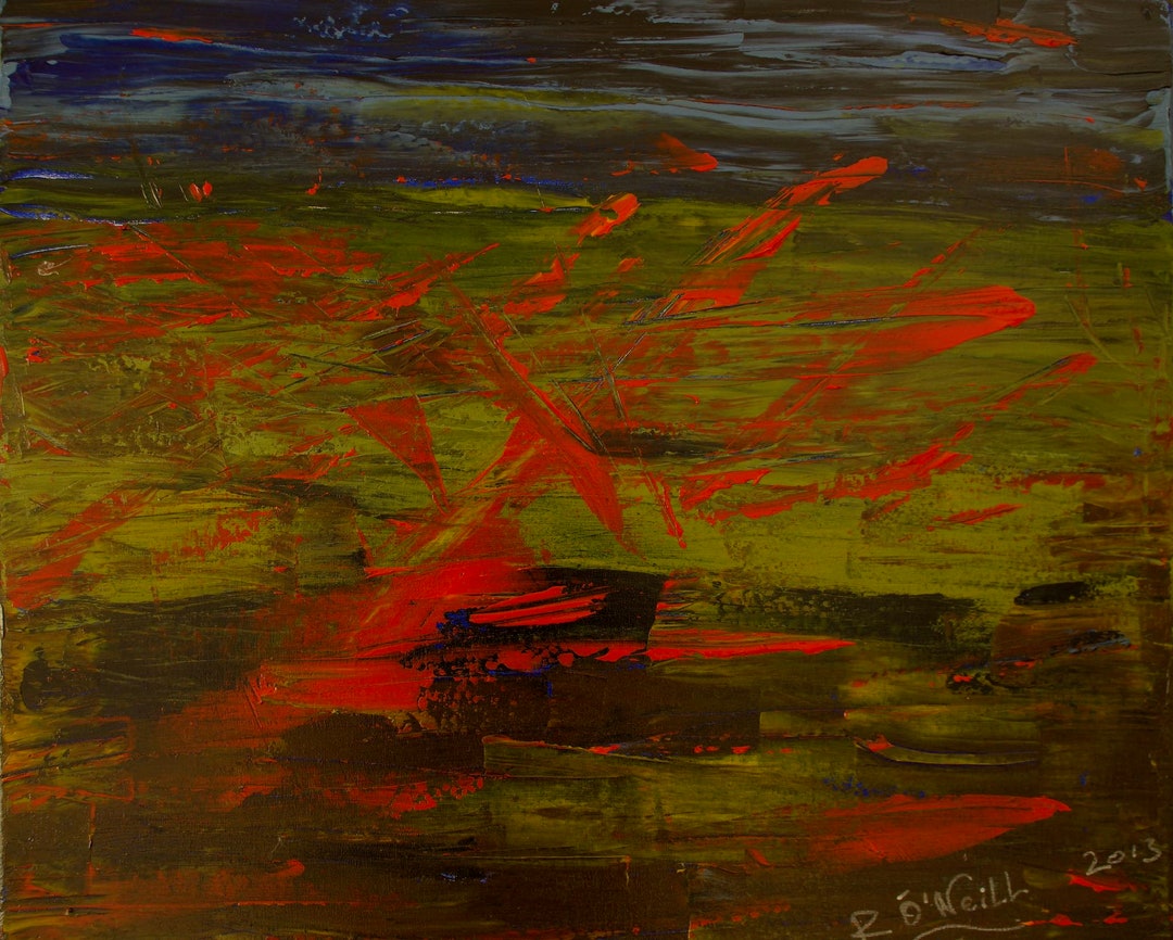 Battle of Waterloo, War Painting, Red and Green, Irish Artist, Print on ...