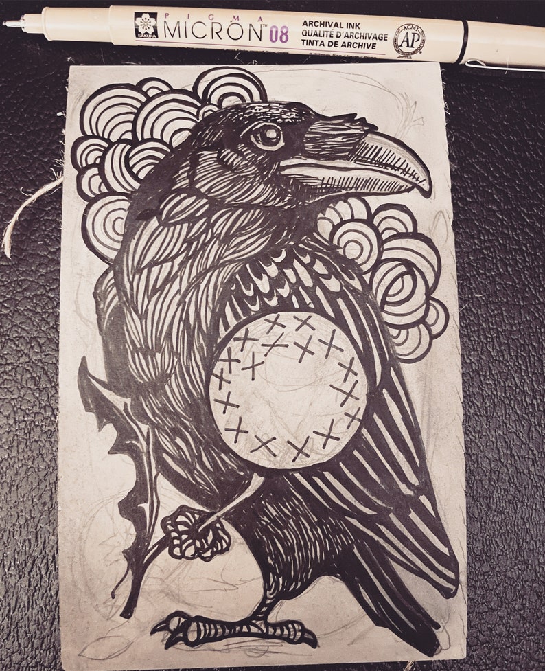 Raven With Dandelion Original Linocut on Cotton Rag Paper - Etsy